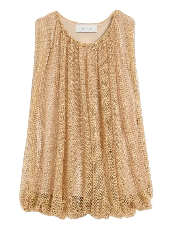 Sportmax Sleeveless Crystal-embellished Mesh Top - Camel