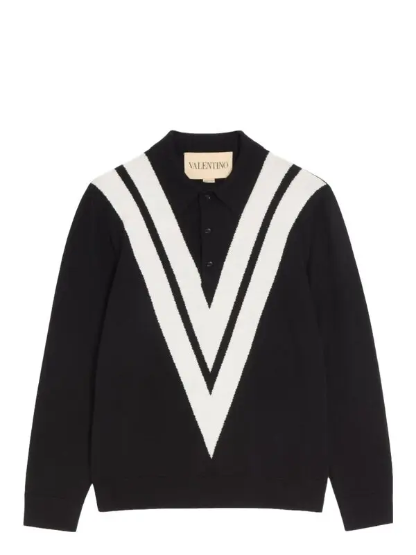 Valentino Garavani Wool Polo Shirt With Inlaid V - Black