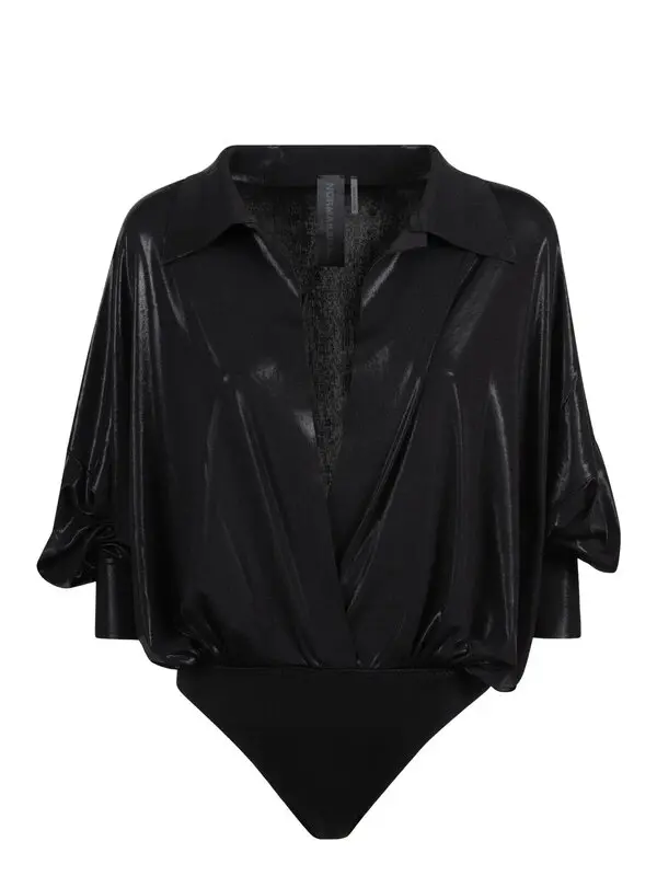 Norma Kamali Super Oversized Boyfriend Shirt Bodysuit - Black