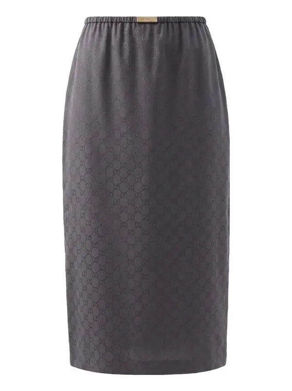 Gucci Gg Cotton Silk Jacquard Skirt - Dark Gray