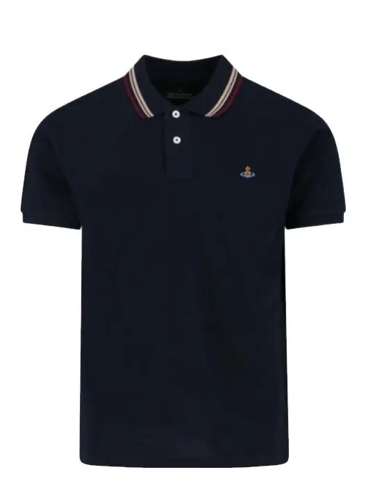 VIVIENNE WESTWOOD Logo Embroidered Short Sleeve Polo Shirt - Blue