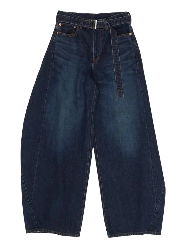 Sacai Wide-leg Denim Jeans With Decorative Belt - Black