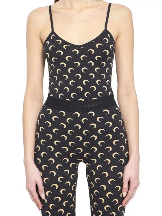 MARINE SERRE V-neck Halter Top Printed - Black