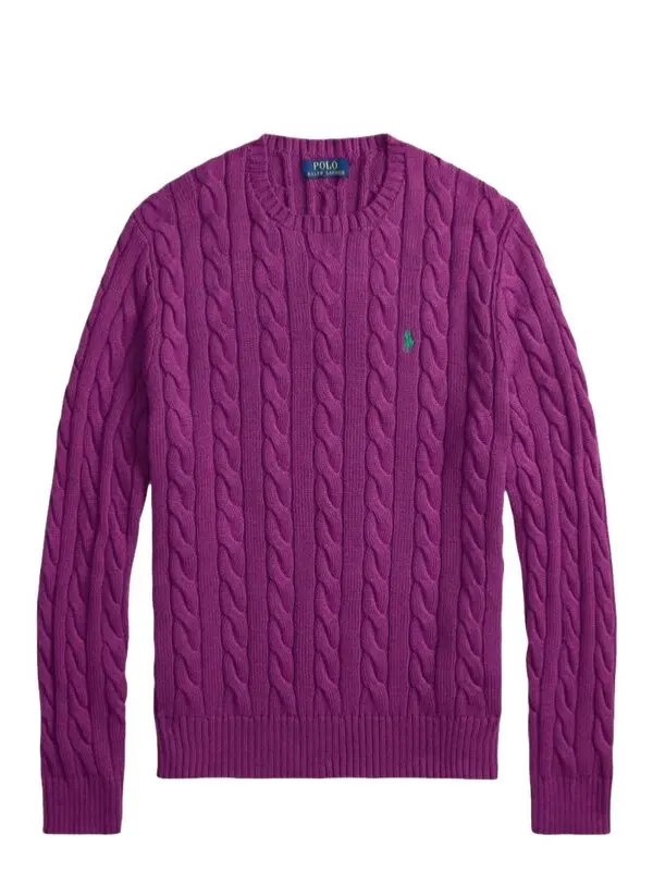 Polo Ralph Lauren Cable-knit Embroidered Crew Neck Sweater - Purple