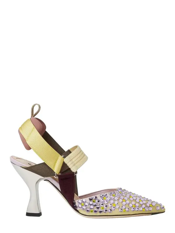 Fendi Colibrì Embellished Slingback Heeled Pumps - Yellow