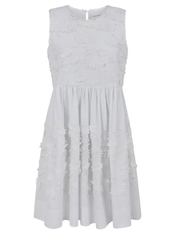 P.a.r.o.s.h Sleeveless Embroidered Round Neck Dress - White