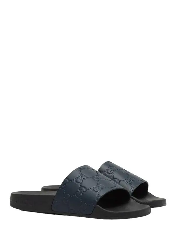 Gucci Logo Embossed Slide Sandals - Black