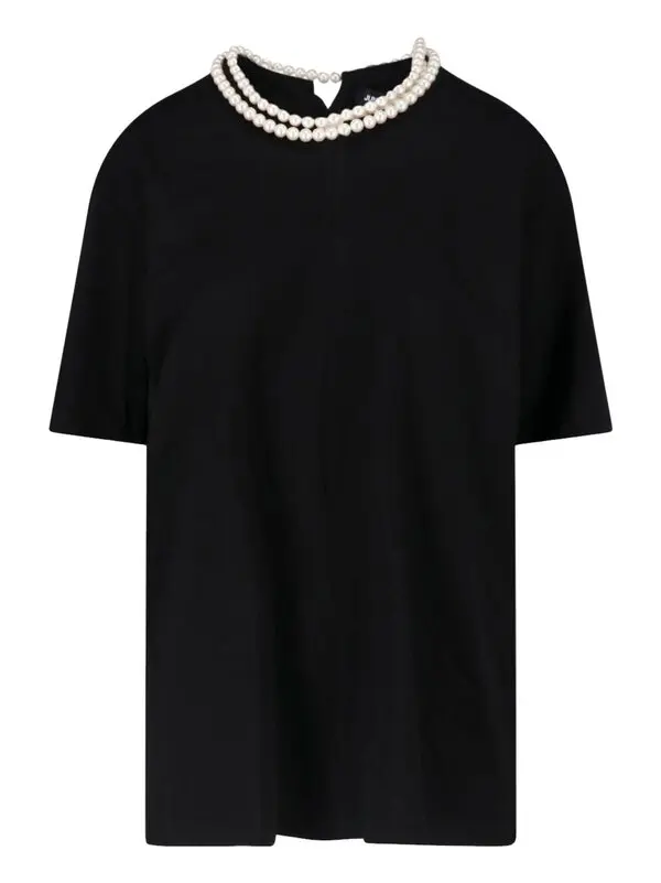 Junya Watanabe Short Sleeve Top With Pearl Embellishment - Black