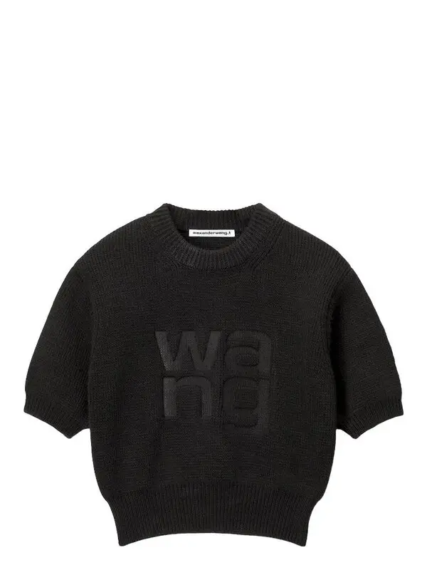 Alexander Wang Logo Embroidered Cropped Knit Top - Black