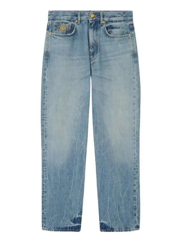 Versace Logo Patch Pencil Jeans - Blue
