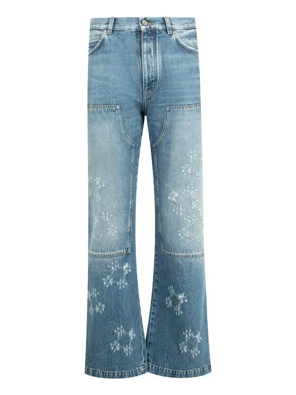 Amiri Ma Quad Carpenter Floral-detail Denim Jeans - Blue