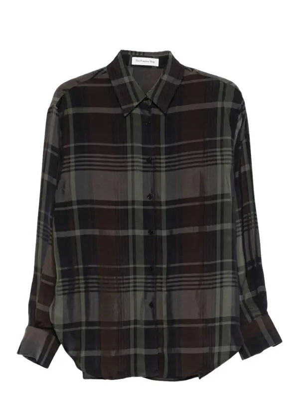 THE FRANKIE SHOP Peri Sheer Plaid Button-up Shirt - Brown, Blue And Green