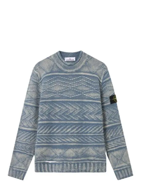 Stone Island Loose-fit Mock-neck Jumper With Geometric Pattern - Avio Blue