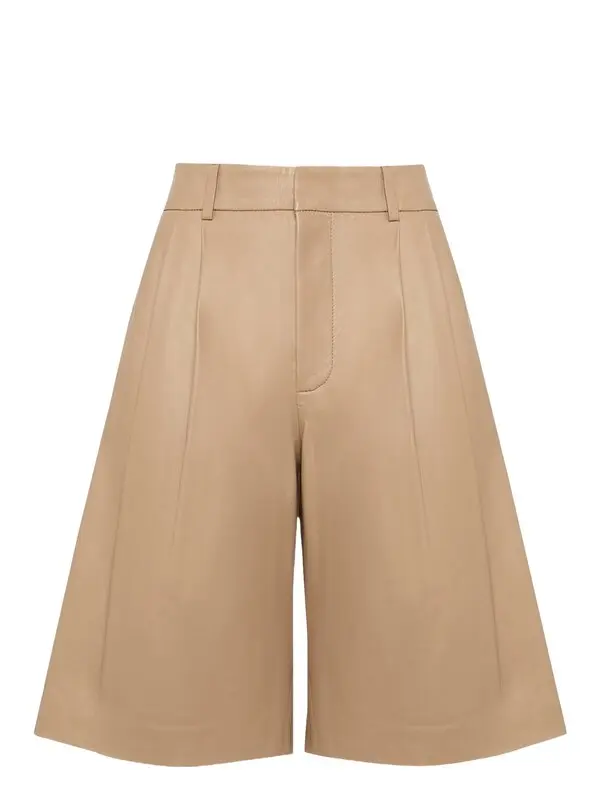YVES SALOMON Pleated Leather Shorts - Beige