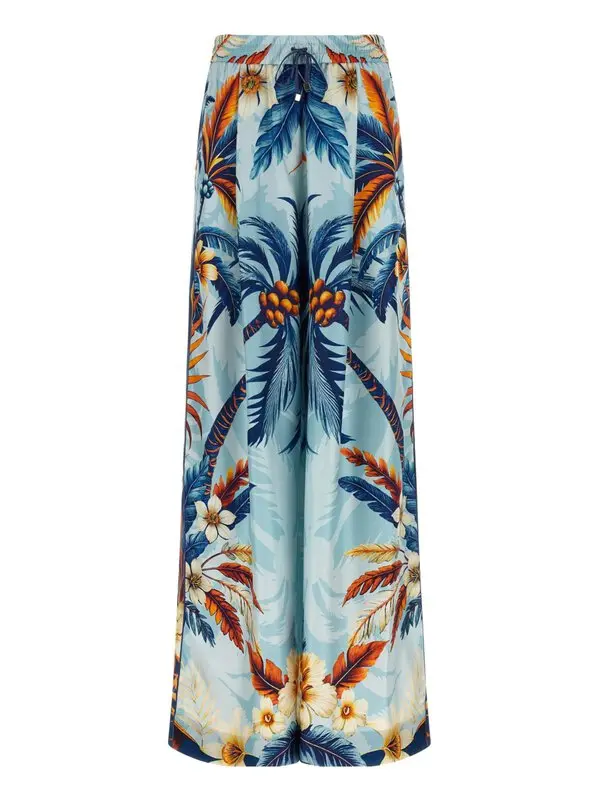 F.R.S FOR RESTLESS SLEEPERS Palm Print Wide-leg Trousers - Blue