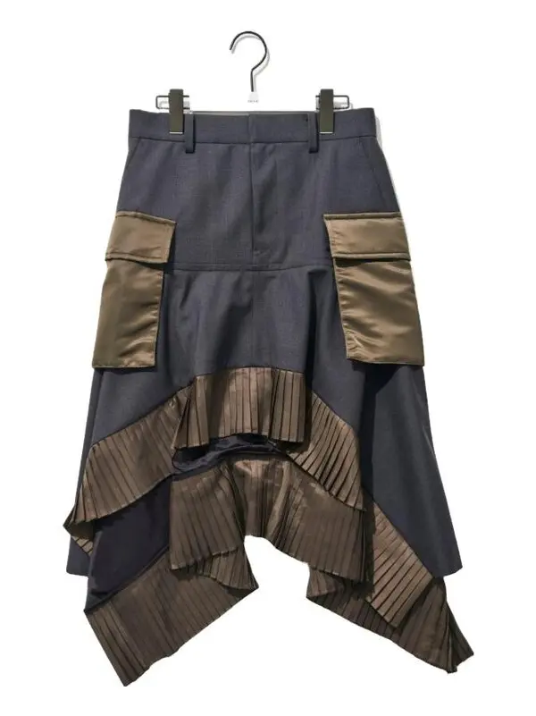 Sacai Suiting X Nylon Twill Asymmetrical Skirt - Grayd/khaki