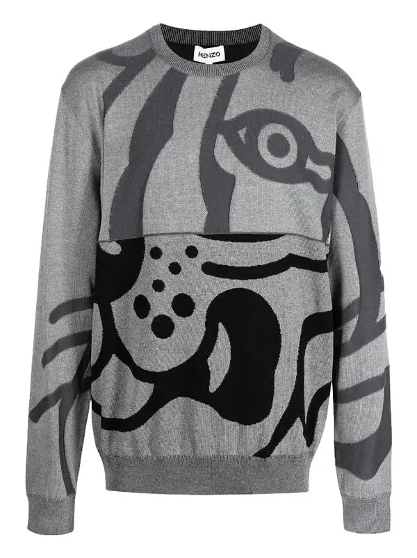 Kenzo Tiger Print Crew Neck Sweater - Black