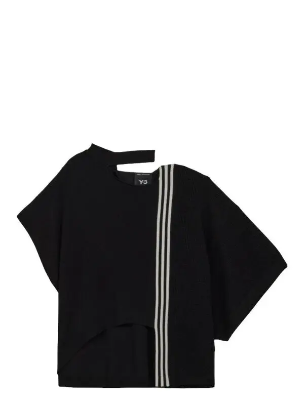 Y3 Asymmetrical Knit Top With Signature Stripes - Black/chalk White