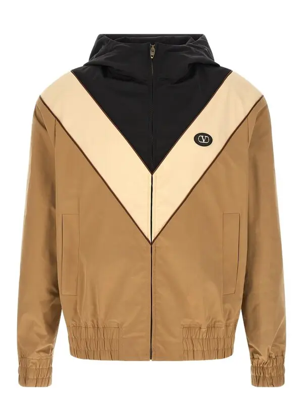 Valentino Garavani Chevron Paneled Hooded Jacket - Nude
