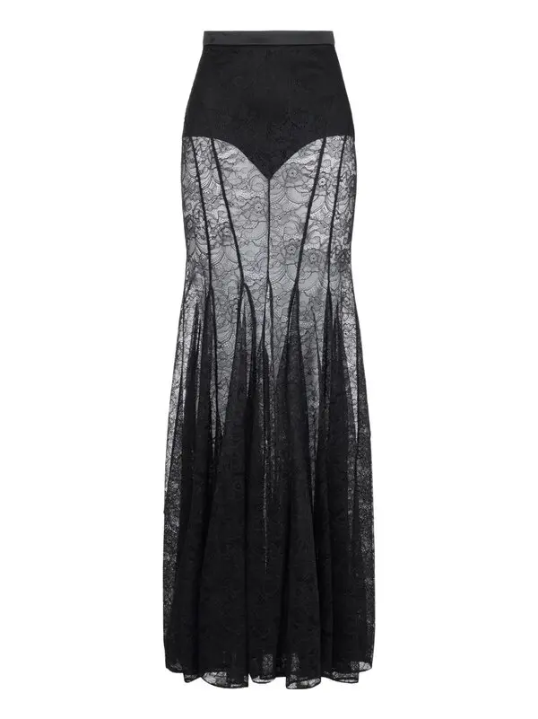 Elisabetta Franchi Sheer Lace Maxi Skirt - Black