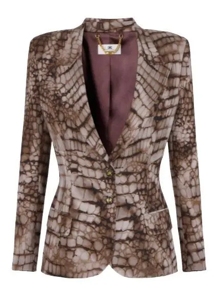 Elisabetta Franchi Printed Crêpe Blazer - Cocoa