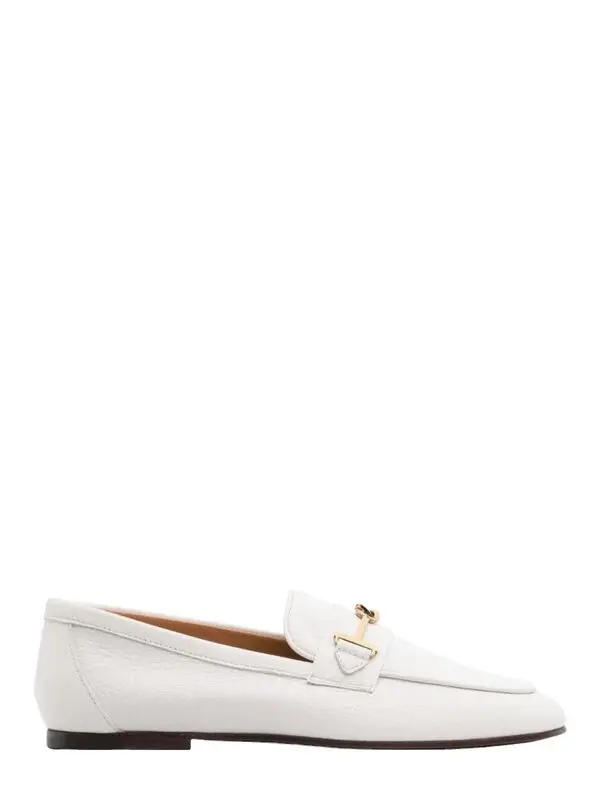 TOD'S Logo Plaque Almond Toe Loafers - White