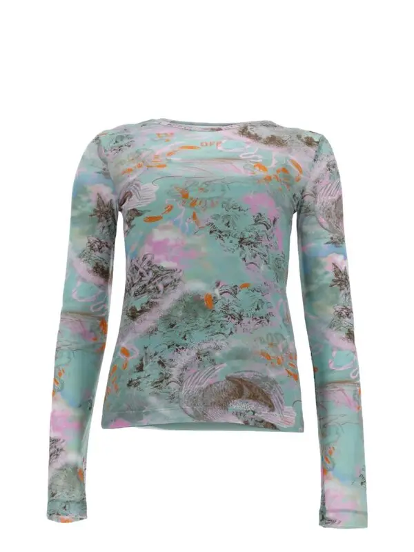 Off-White Long Sleeve Printed Jersey Top - Gray
