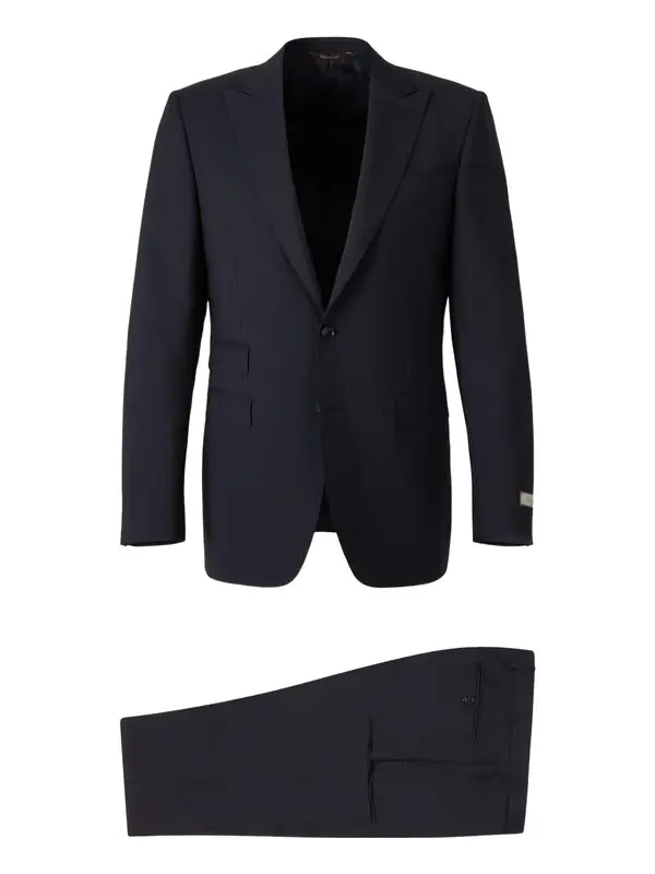 Canali Long-sleeved Suit Jacket With Belt Loops And Trousers Suit Set - Midnight Blue