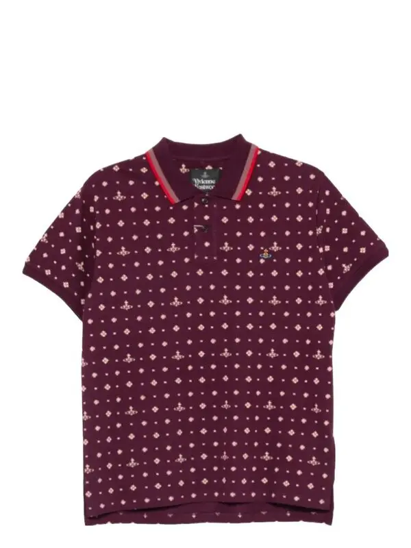 VIVIENNE WESTWOOD Logo Embroidered Patterned Trim Polo Shirt - Purple