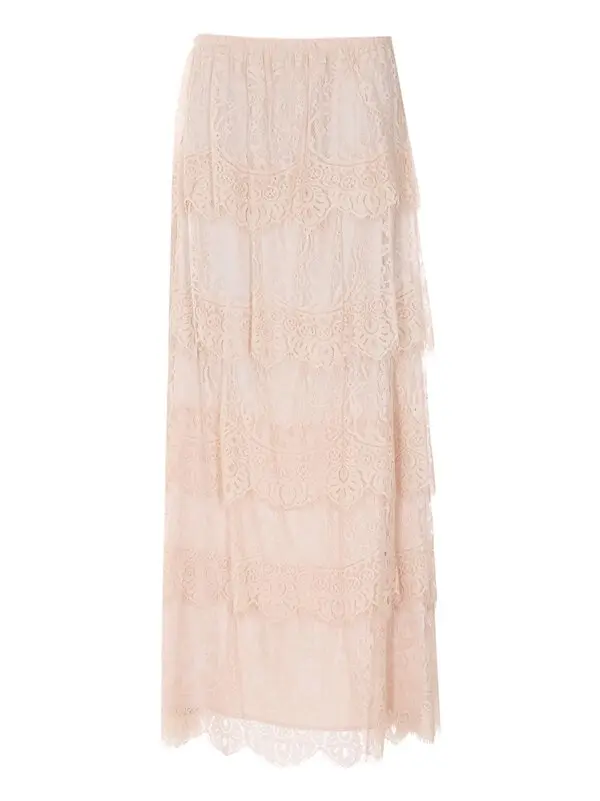 ANIYE BY Silva Tiered Lace Skirt - Nude