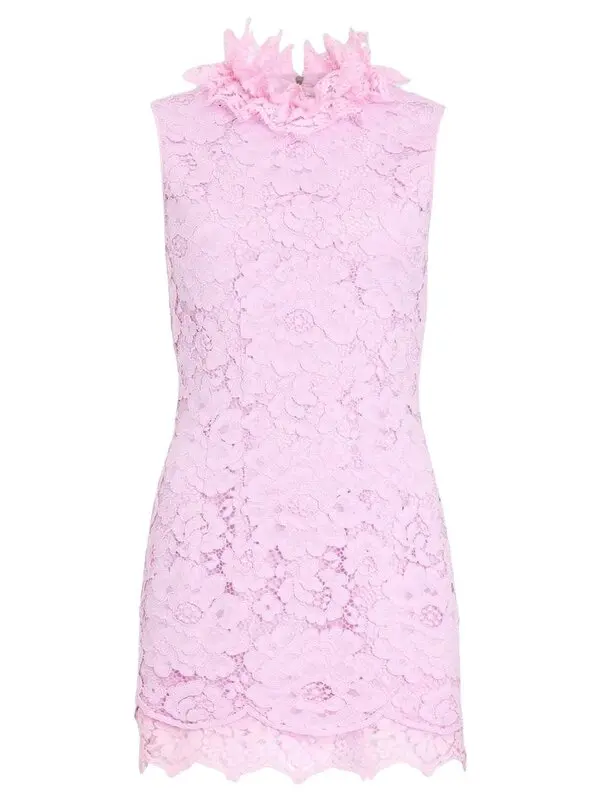 PATOU Floral Lace Ruffled Mini Dress - Pink