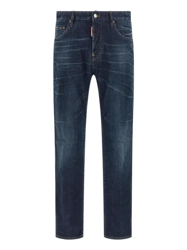 Dsquared2 Logo Patch Straight Leg Jeans - Blue