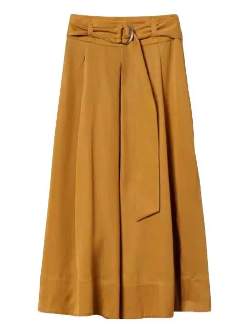 TWINSET Belted Midi Skirt With Pleats And Buckle Detail - Brown