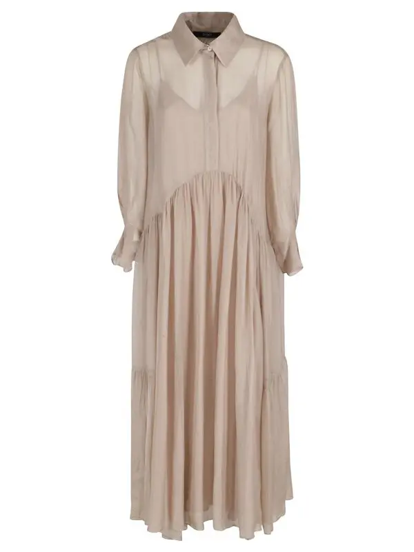 Seventy Long Sleeve Collared Maxi Dress - Beige