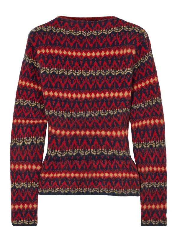 Bally Wool Jacquard Knit Fair Isle Sweater - Red