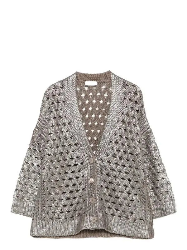 Peserico Crochet Knit Buttoned V-neck Cardigan - Gray