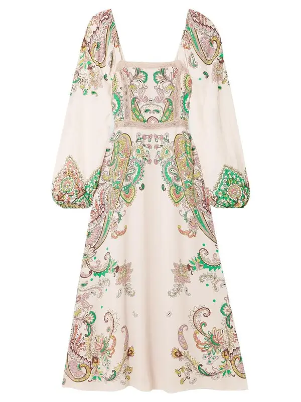 Etro Lace-trimmed Paisley Print Crepe De Chine Midi Dress - Pink