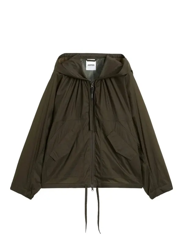 Aspesi Hooded Zip-up Jacket With Drawstring Hem - Black