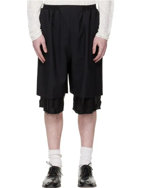 EDWARD CUMING Exploded Lining Fleece Elastic Waist Shorts - Black
