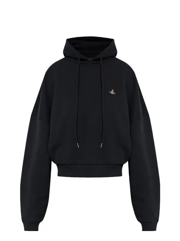 VIVIENNE WESTWOOD Logo Embroidered Cropped Hoodie - Black