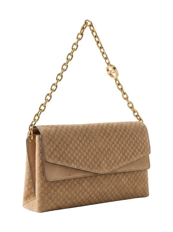 Gucci Monogrammed Clutch With Chain And Leather Straps - Beige