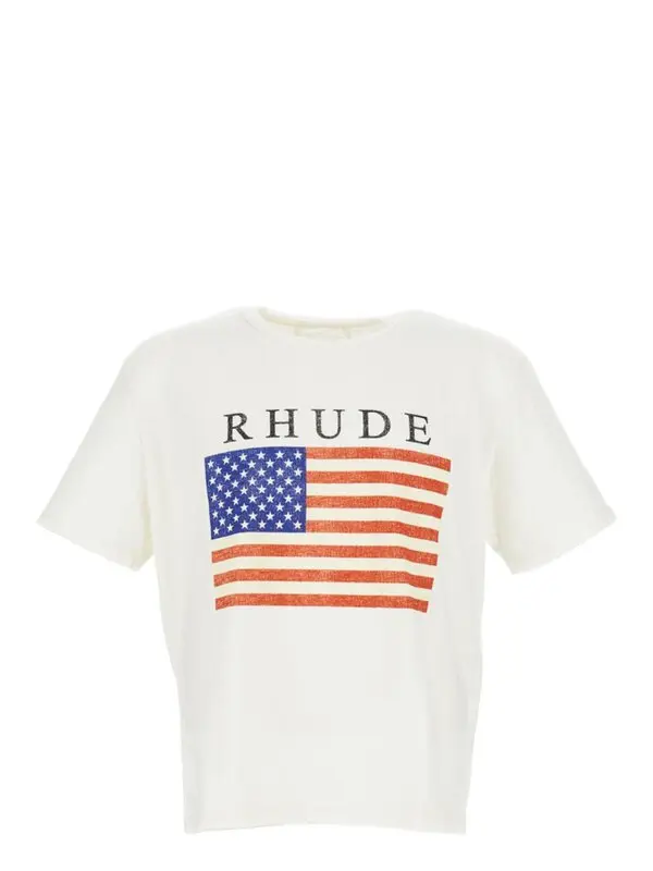 Rhude Usa Flag Logo Printed T-shirt - White