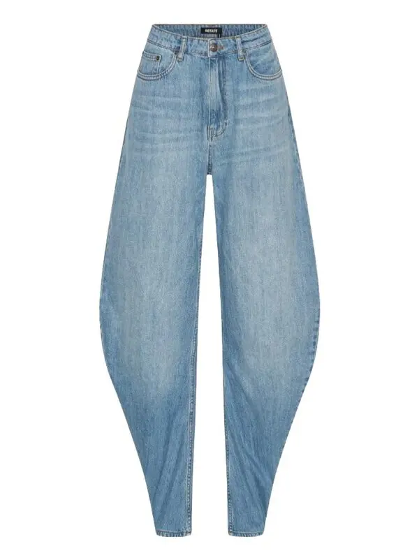 ROTATE BY BIRGER CHRISTENSEN Draped Barrel Leg Jeans - Light Blue Denim