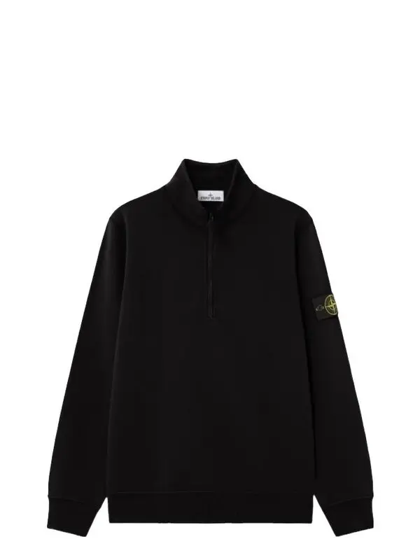 Stone Island Logo Patch Quarter-zip Sweatshirt - Black