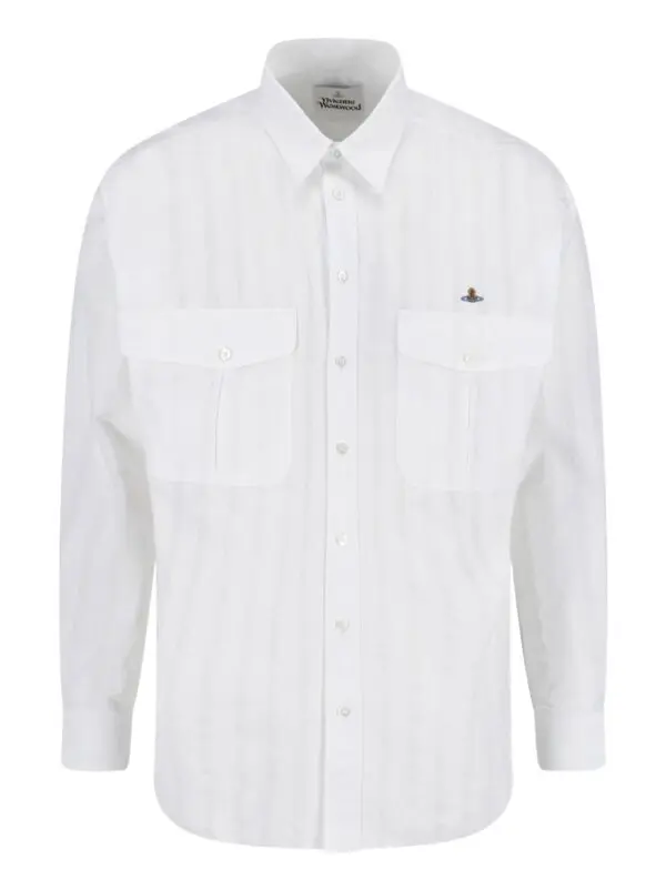 VIVIENNE WESTWOOD Orb Embroidered Striped Shirt - White