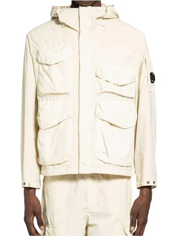 C.P. COMPANY Flat Nylon Goggle Hooded Jacket - White