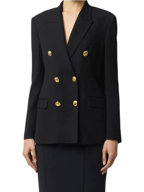 Elisabetta Franchi Double-breasted Blazer With Gold-tone Metal Buttons - Black