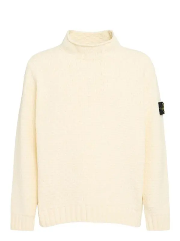 Stone Island Cotton Chenille Crewneck Sweater With Logo Patch - White