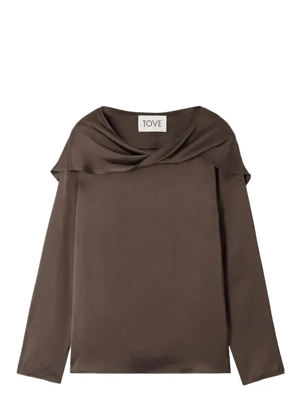 Tove Long Sleeve Draped Top - Dark Brown