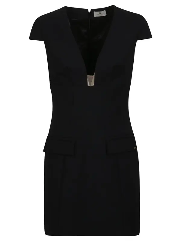 Elisabetta Franchi Short Sleeve V-neck Mini Dress - Black